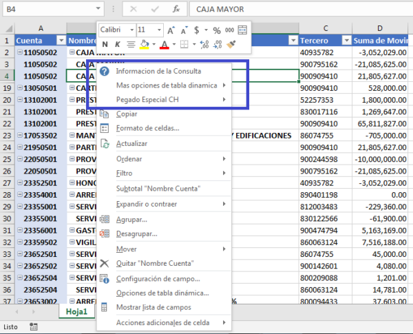 Menú Contextual Tabla Dinámica - Software contable, nómina electrónica ...